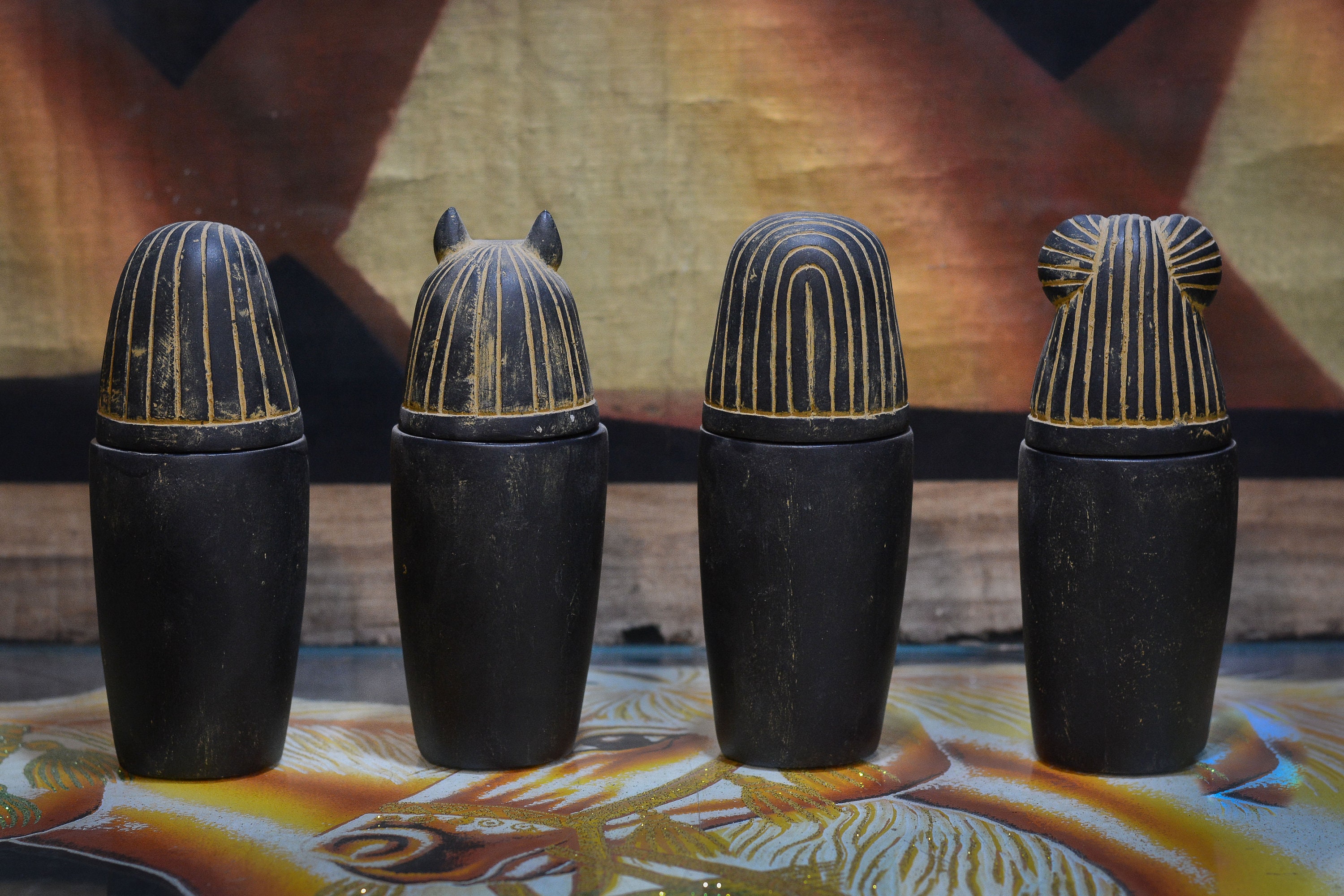Canopic jars Sculpture black Set of four Unique Egyptian art | Etsy