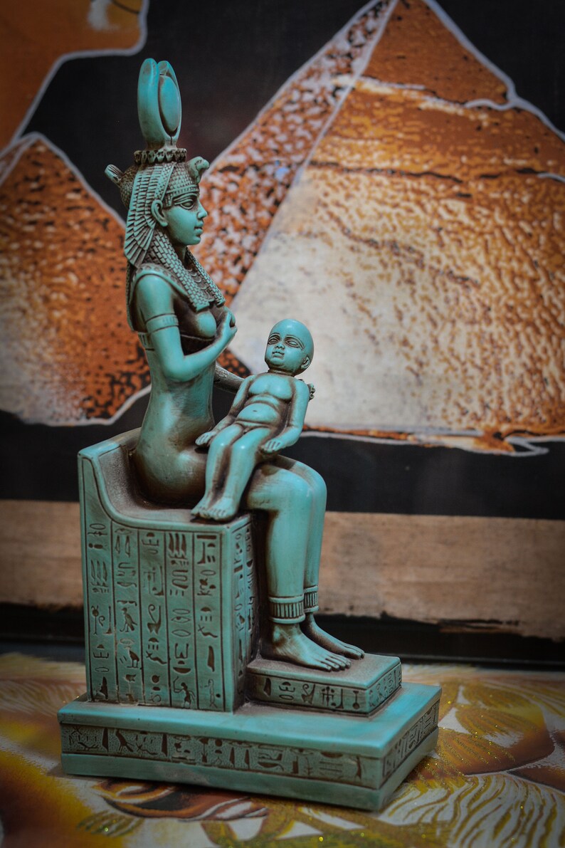 Statue of Goddess Isis Breastfeeding Baby Horus Large Green - Etsy