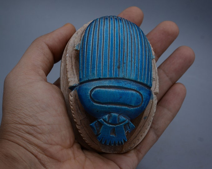Blue Beetle Scarab Amulet Sculpture Carved Stone Vintage Egyptian Art ...