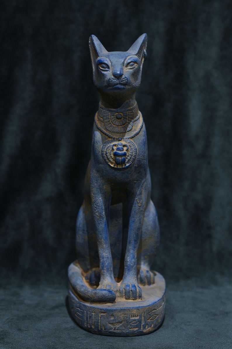 Unique Goddess Bastet Cat Statue Blue Stone Sculpture Heavy - Etsy