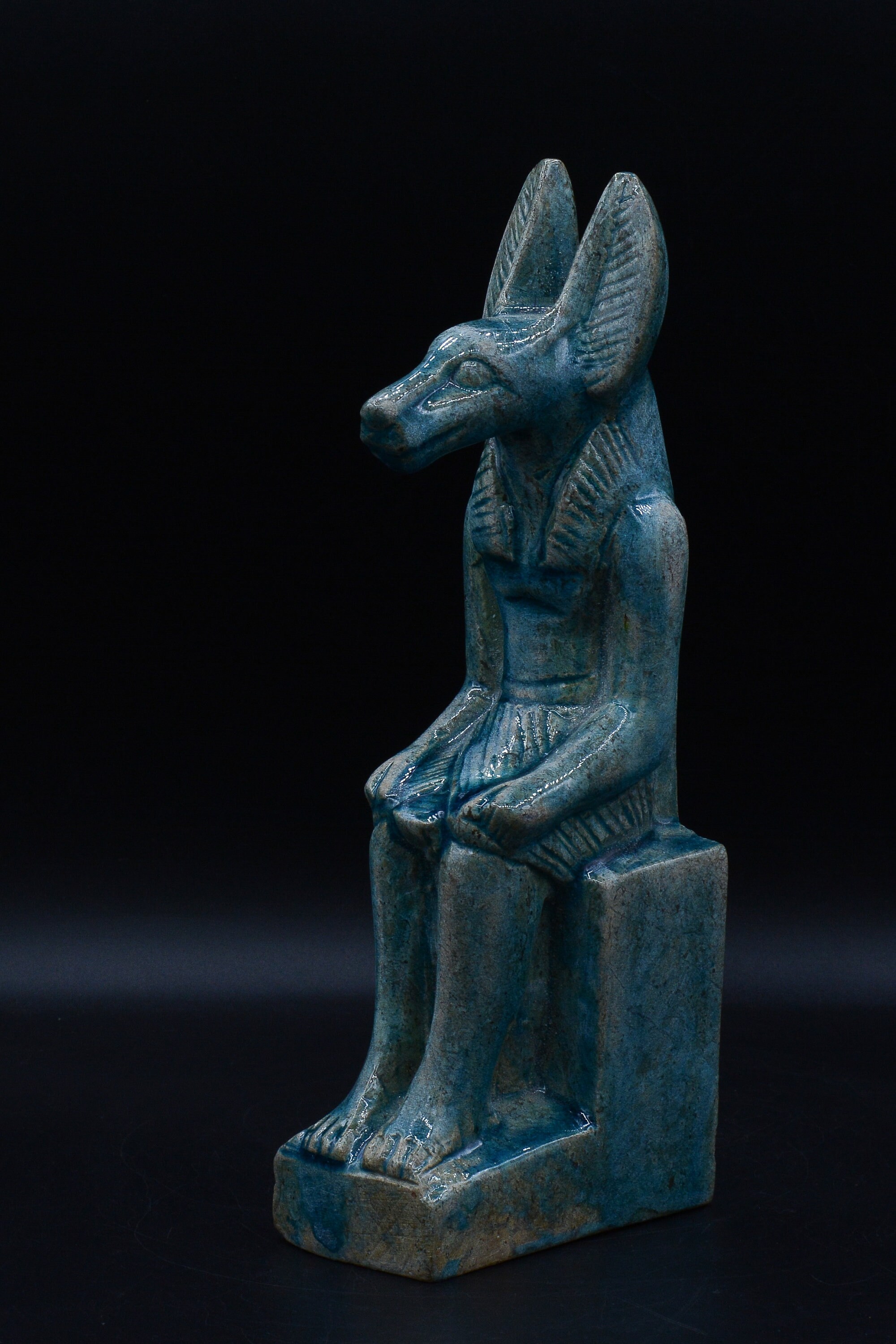 Unique Egyptian God Anubis Seated Vintage Statue Faience Stone | Etsy