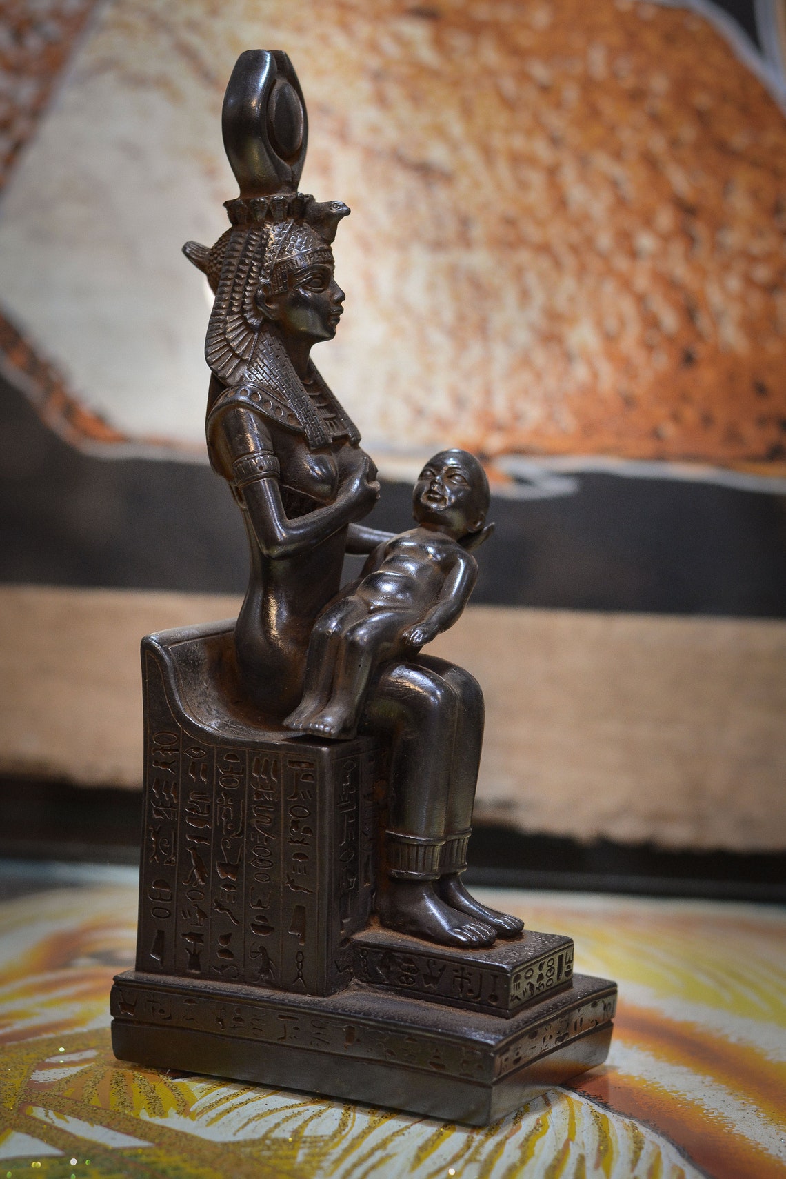 Statue of goddess isis breastfeeding Baby Horus medium black | Etsy