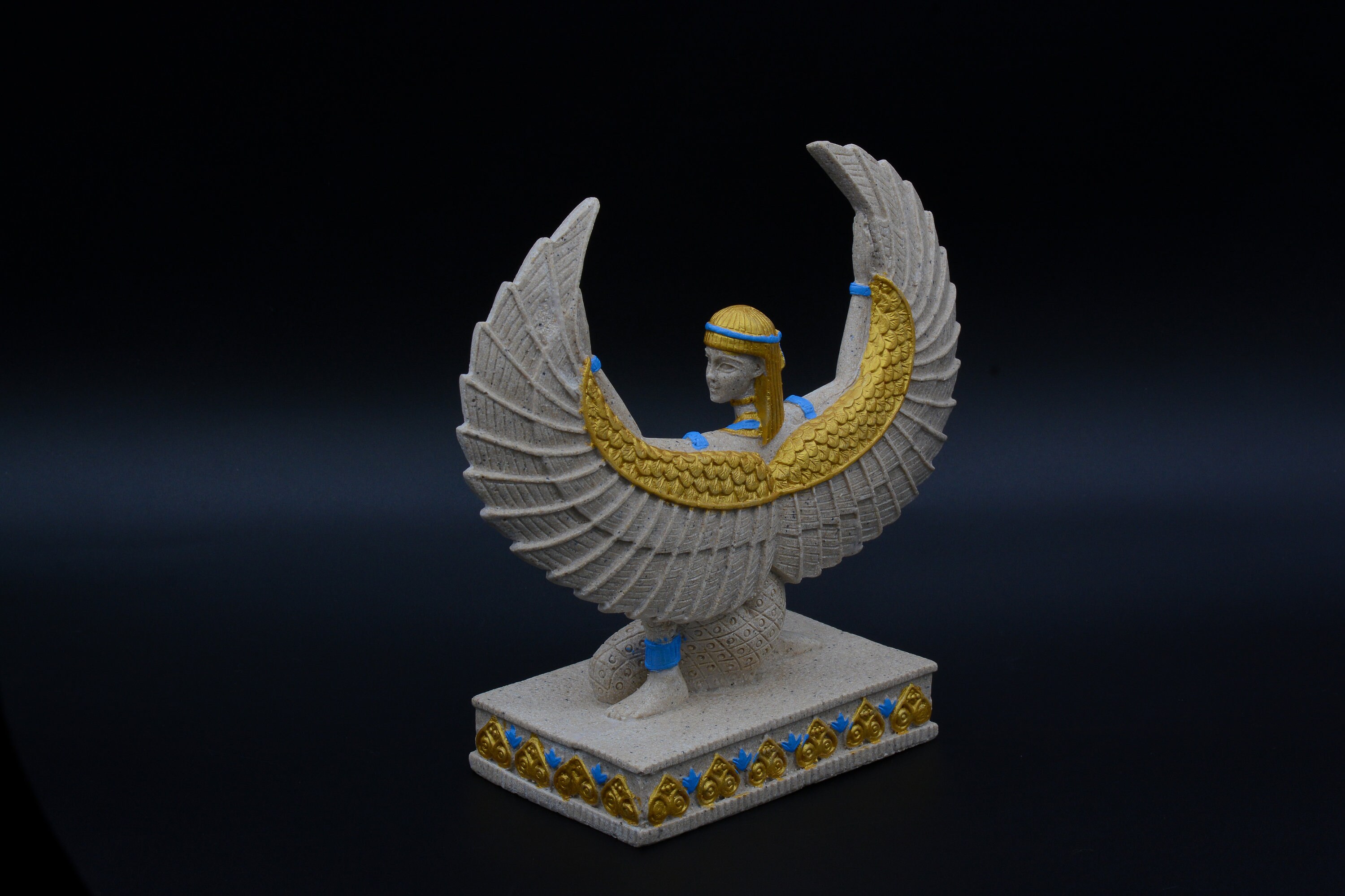 Egyptian Goddess Isis Wings Statue Sculpture Hand Painted Sandstone ...