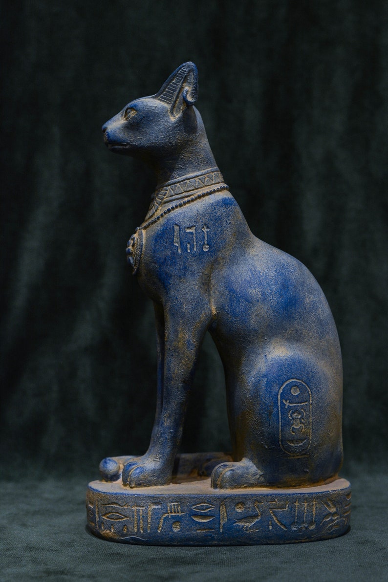 Unique Goddess Bastet Cat Statue Blue Stone Sculpture Heavy - Etsy