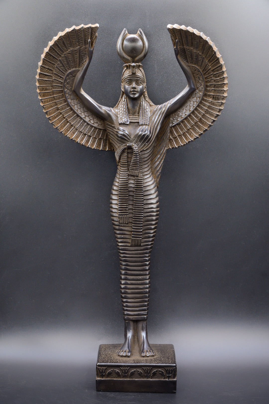 Statue of Egyptian Goddess Isis Opening Wings of Protection Large Black ...