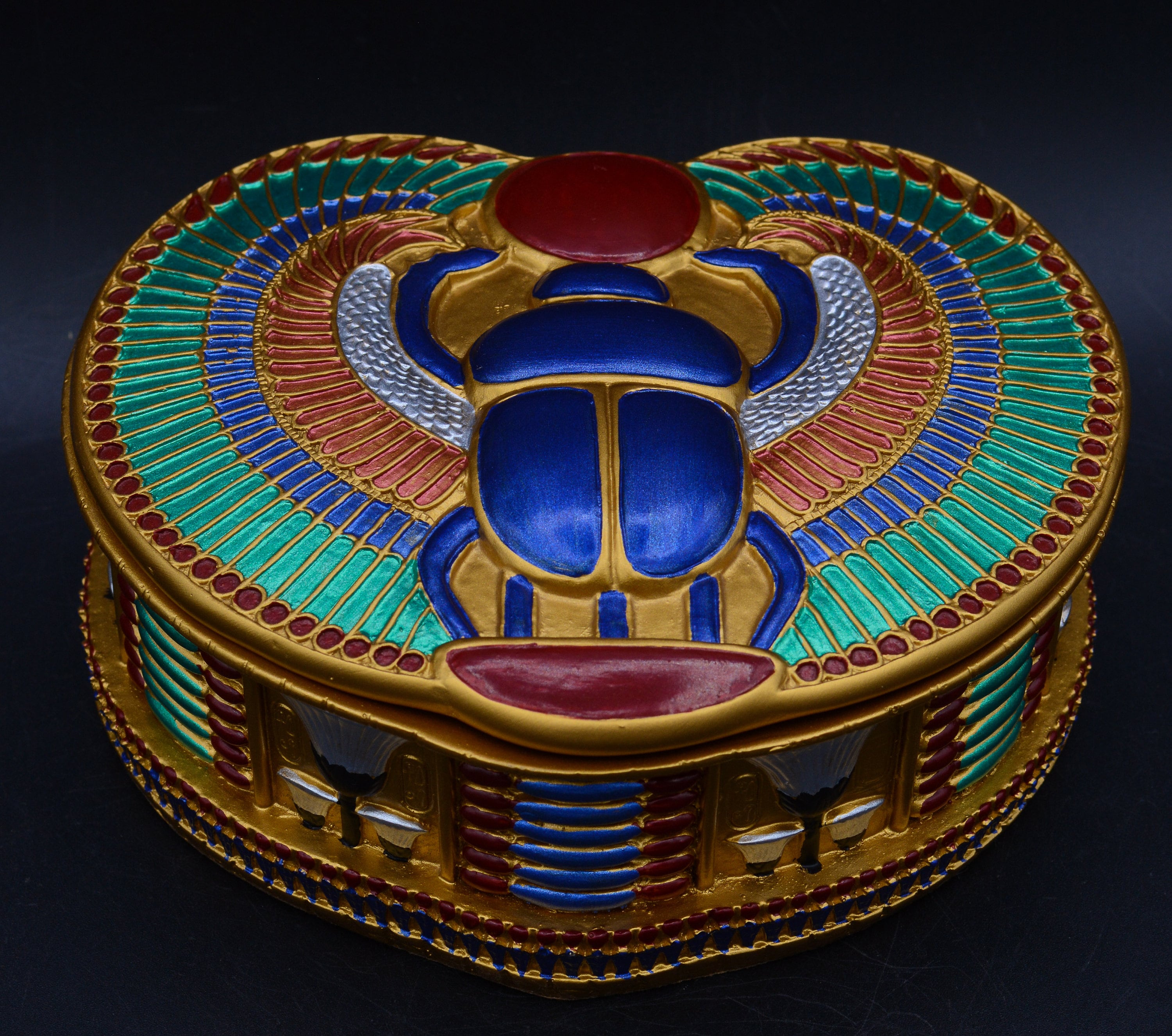 Egyptian art Box decorated pharaonic inscriptions Scarab winged Unique ...