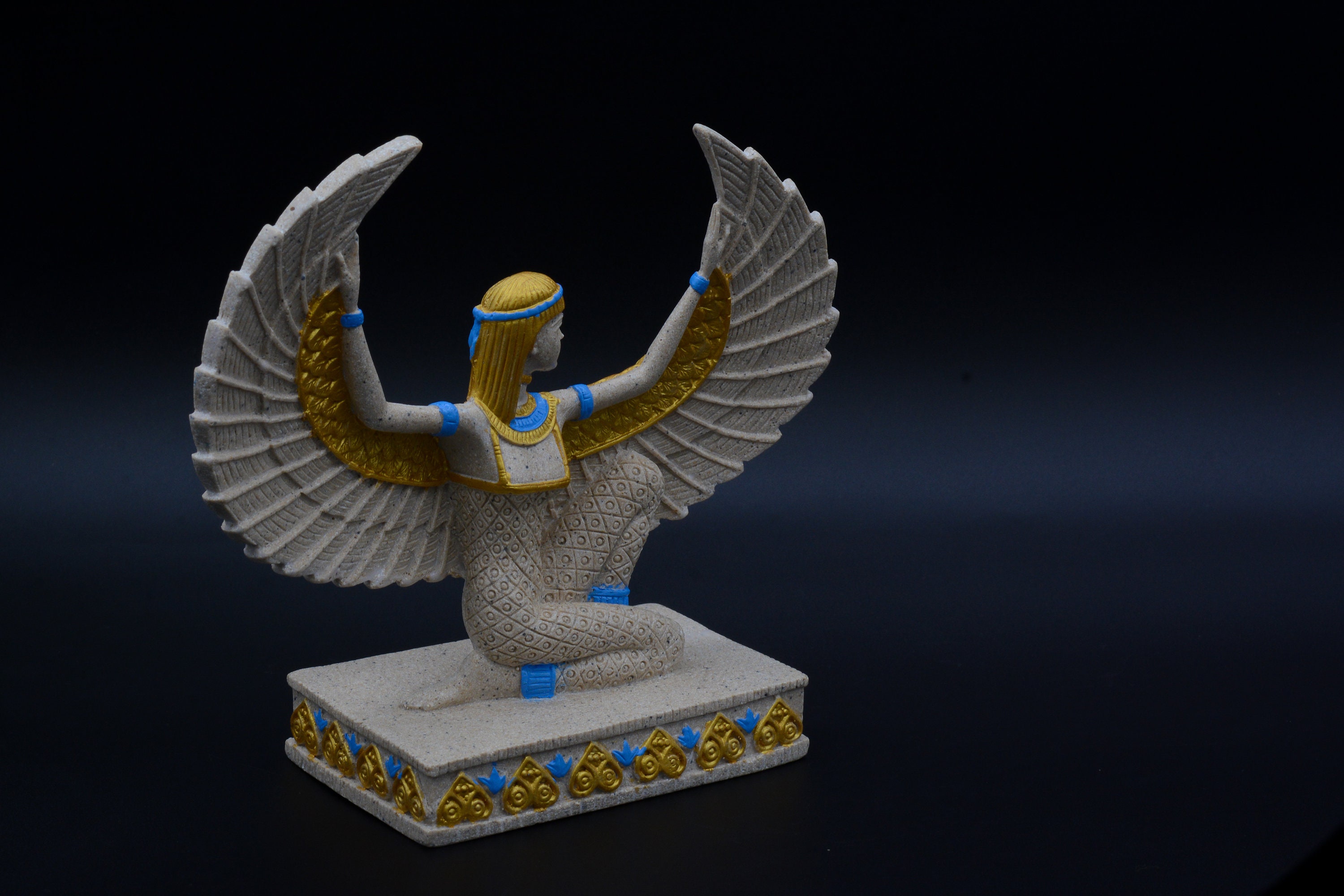 Egyptian Goddess Isis Wings Statue Sculpture Hand Painted Sandstone ...