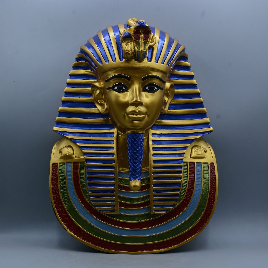 Egyptian King Tutankhamun Large Bust Ancient Art Crafted Gold and Blue ...