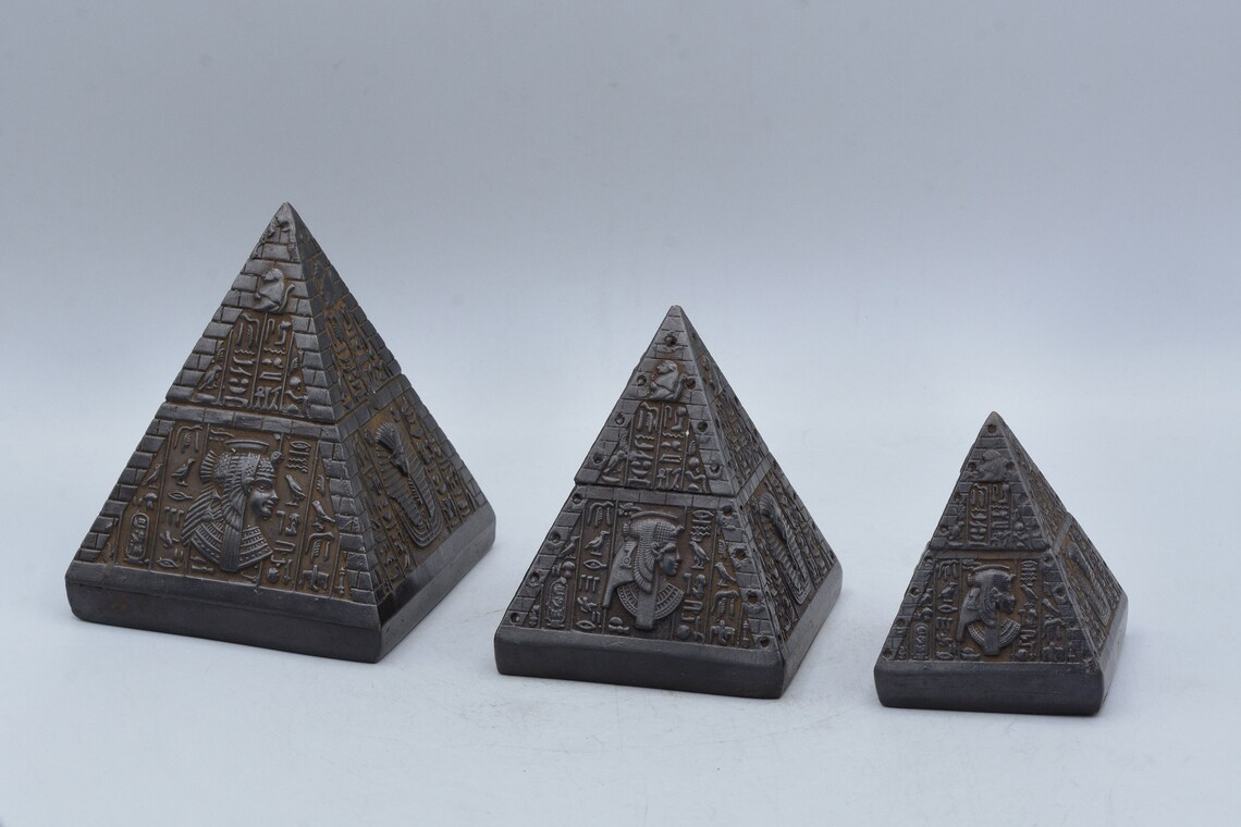 Set of 3 Pyramids Egyptian Art Pharaonic Inscriptions Black 2 Size Made ...