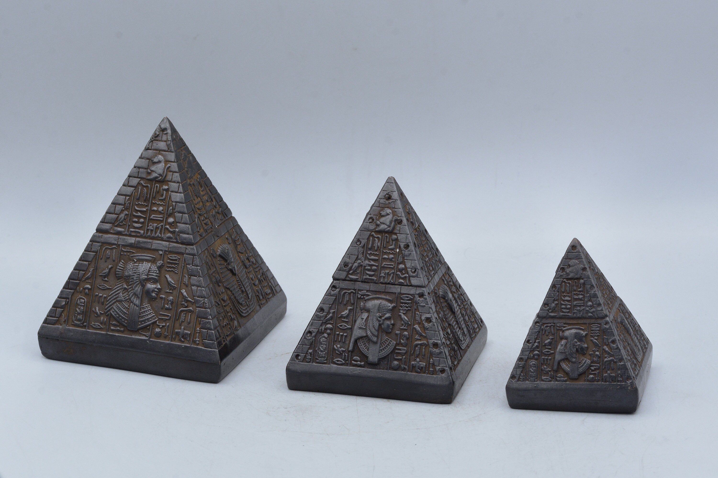 Set of 3 Pyramids Egyptian Art Pharaonic Inscriptions Black 2 - Etsy