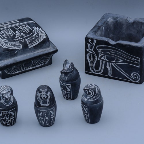 Canopic Box 4 Jars Pharaonic Art Carved Inscriptions Stone - Etsy