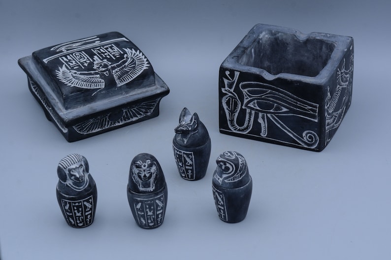 Canopic Box Jars 4 Art Pharaonic 2 Color Carved Inscriptions - Etsy