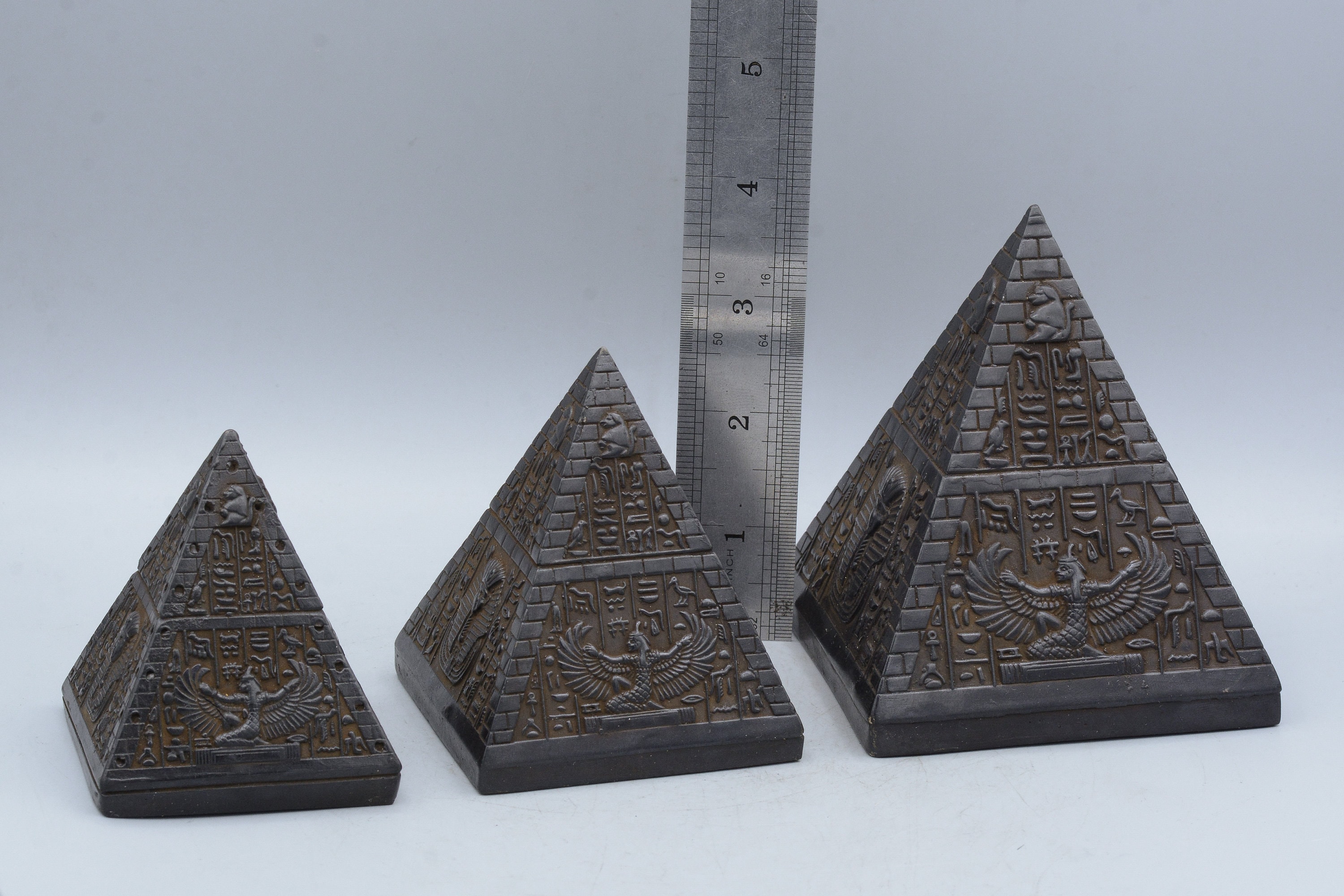 Set of 3 Pyramids Egyptian Art Pharaonic Inscriptions Black 2 | Etsy