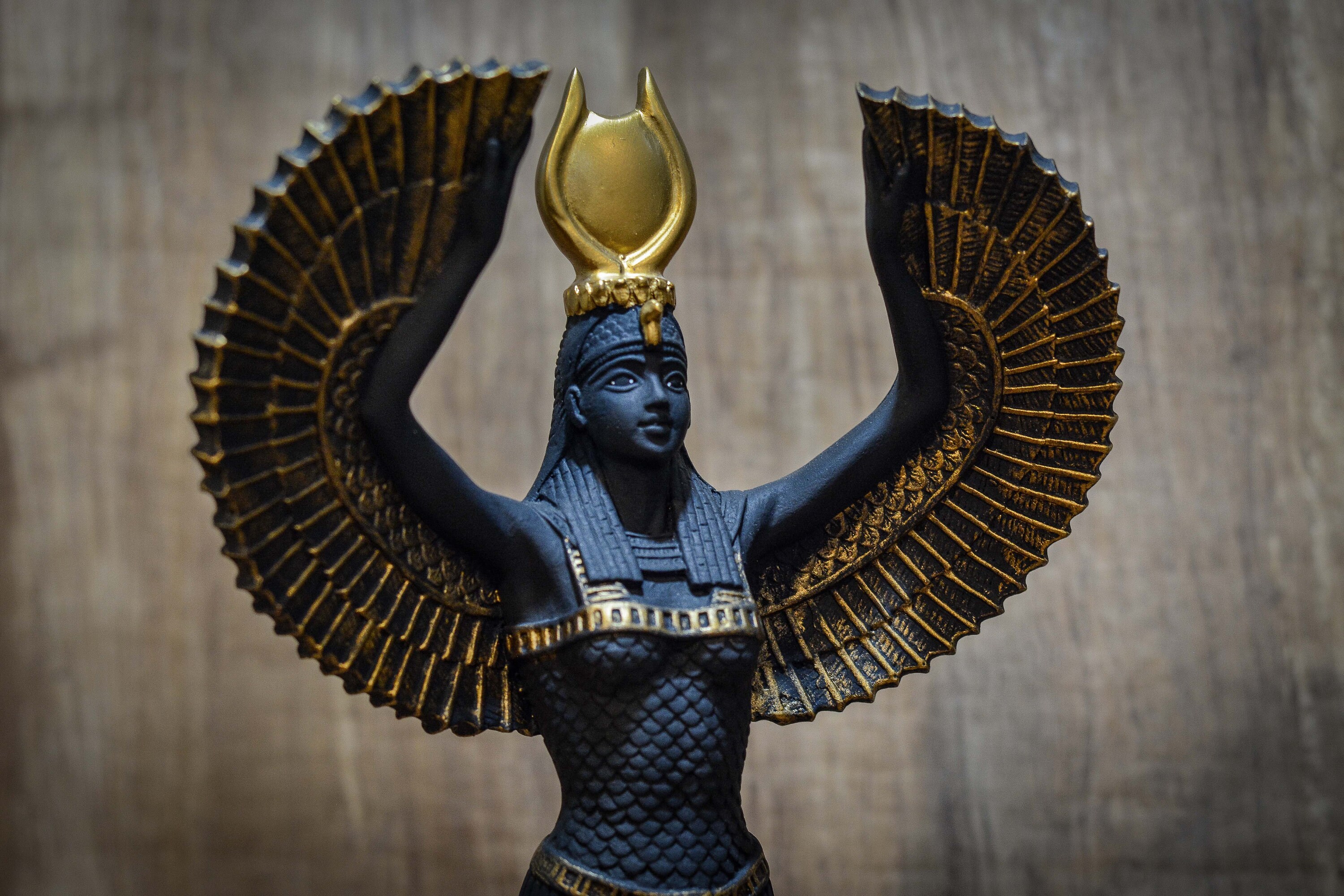 Isis Wings Goddess Statue Large Sculpture Black Gold Unique - Etsy