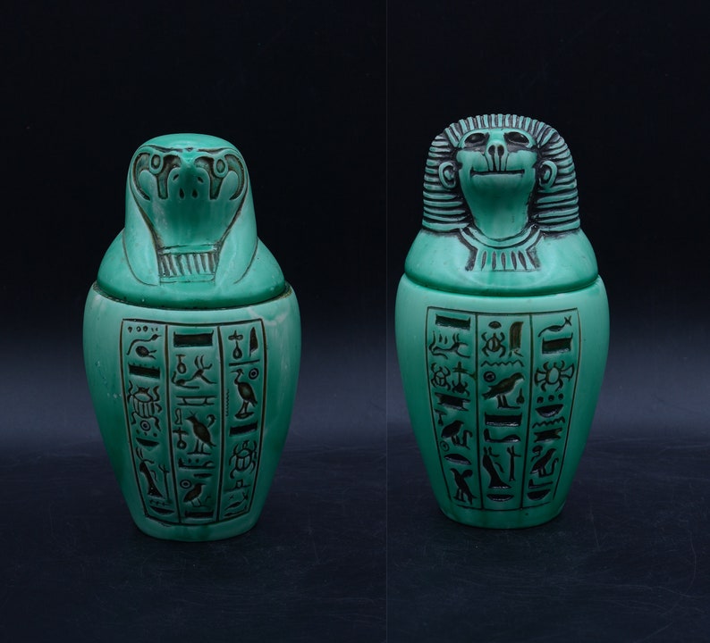 Egyptian Art Canopic jars Set 4 sons of Horus 2 color blue / | Etsy