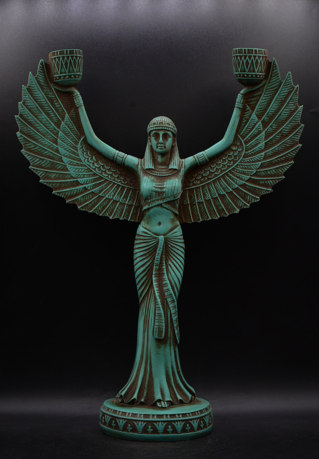 Statue Isis Wings Green Goddess of Healing and Magic Sculpture Stone ...
