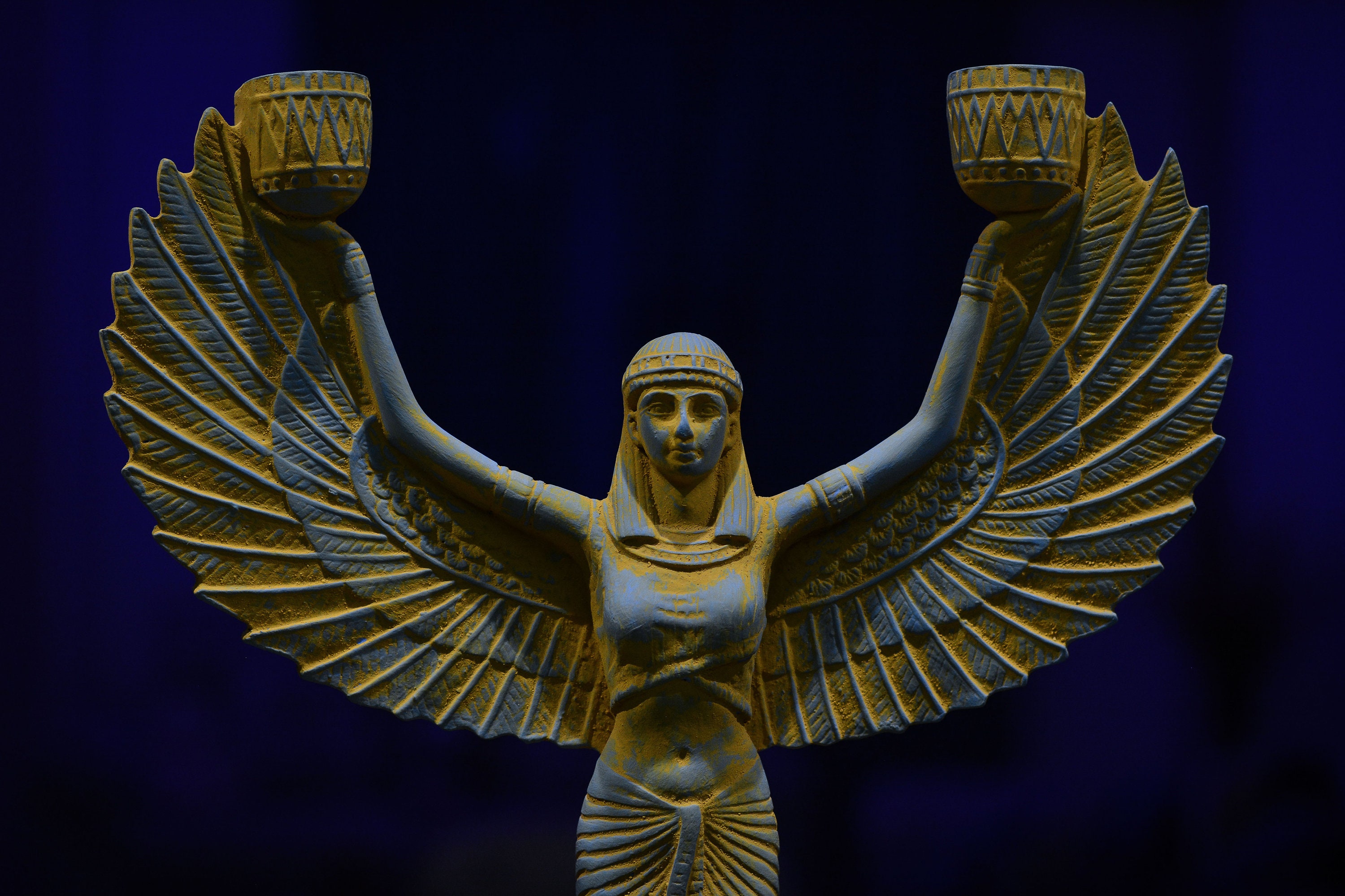 Statue Goddess Isis Wings Blue Sculpture Stone Unique Candlestick ...
