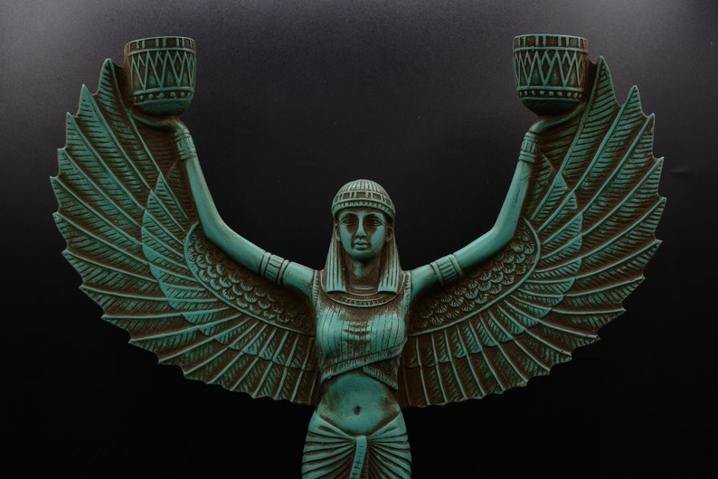 Statue Isis Wings Green Goddess of Healing and Magic Sculpture Stone ...