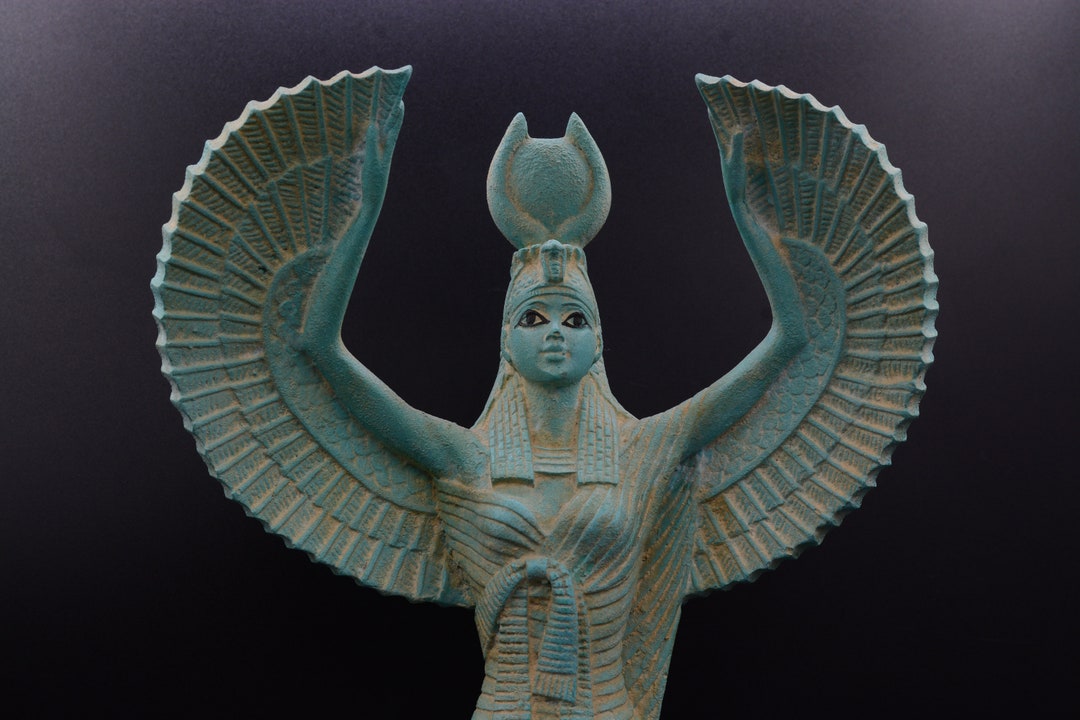 Isis Wings Goddess Statue Unique Green Sculpture Stone Alter Home Decor ...