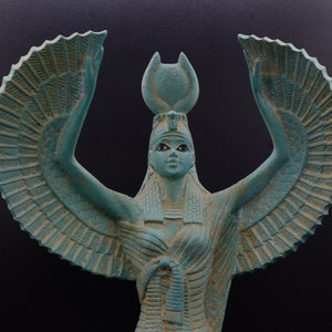 Isis Wings Goddess Statue Unique Green Sculpture Stone Alter Home Decor ...
