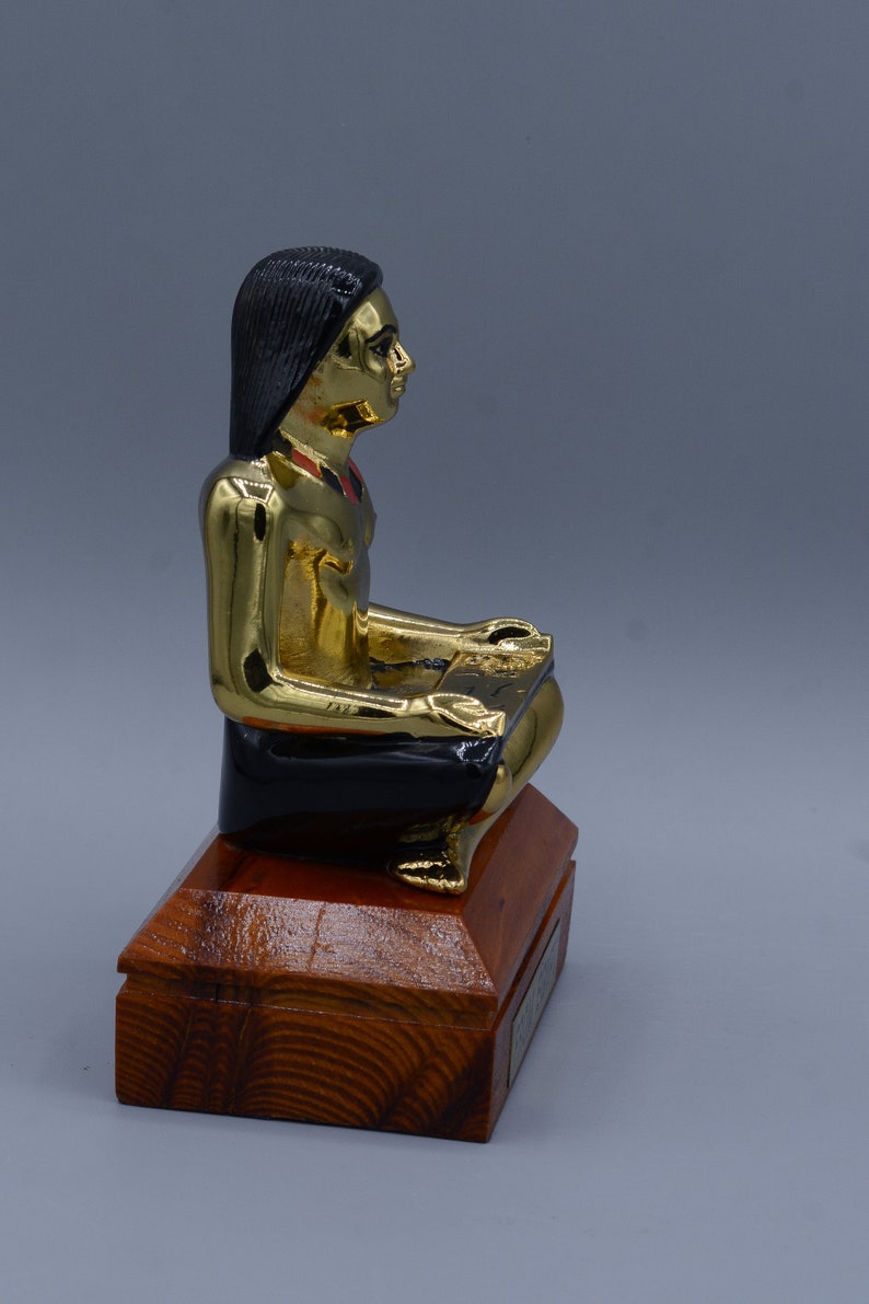 Unique Statue of Egyptian Writer Golden Metal With Wood Base Made in ...