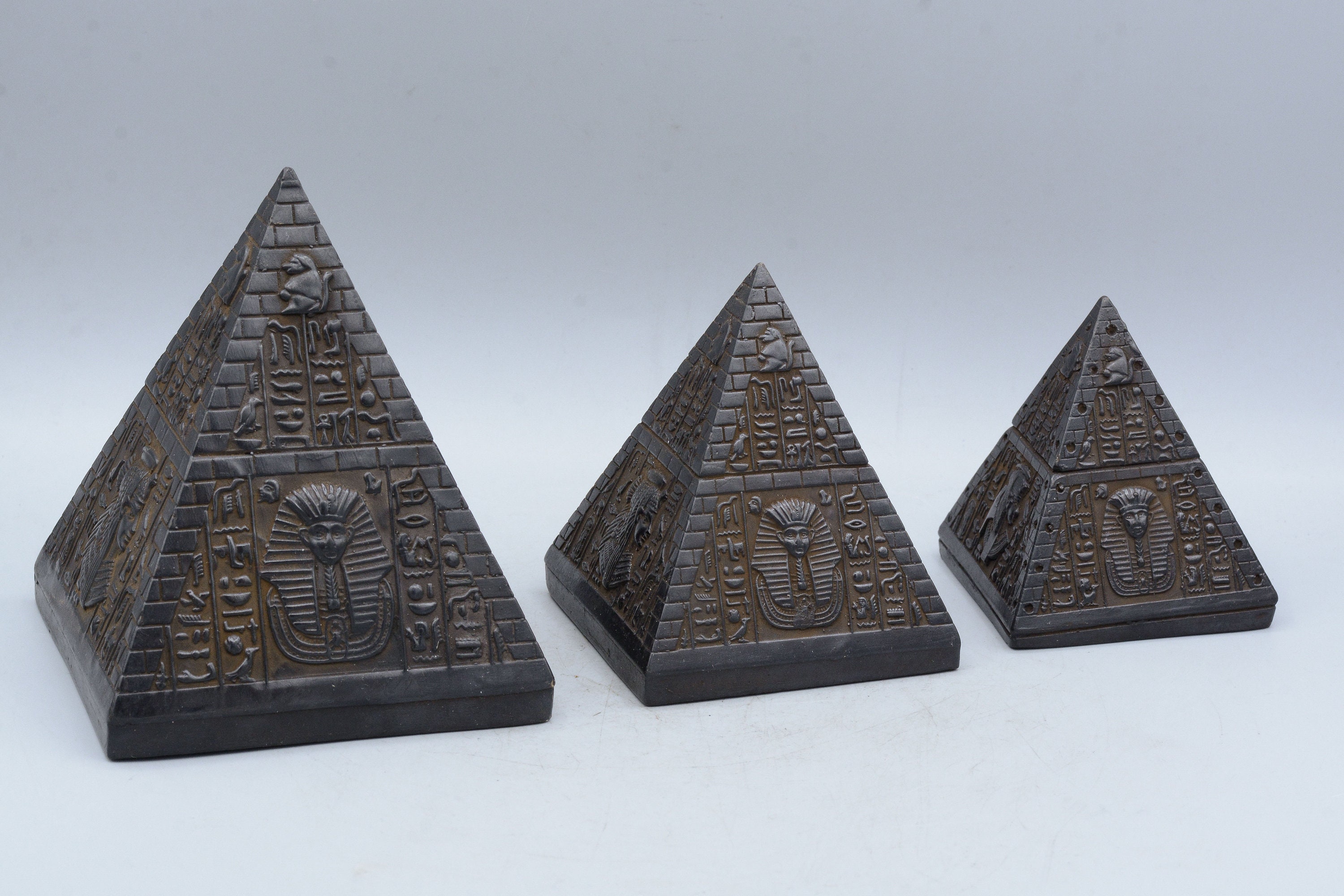 Set of 3 Pyramids Egyptian Art Pharaonic Inscriptions Black 2 | Etsy