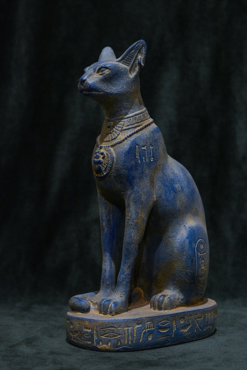 Unique Goddess Bastet Cat Statue Blue Stone Sculpture Heavy - Etsy