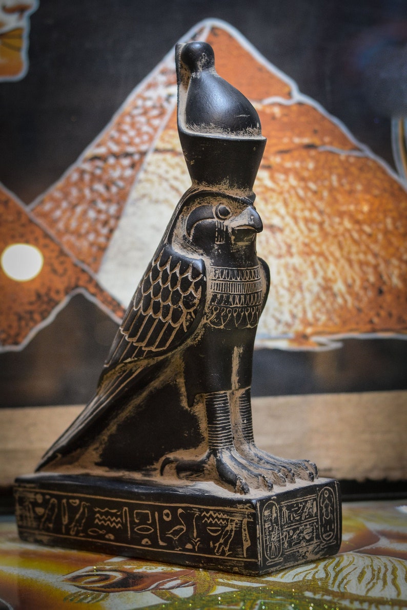 Statue of Horus god Falcon Bird Sculpture large black blue | Etsy
