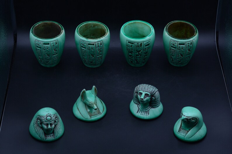 Egyptian Art Canopic jars Set 4 sons of Horus 2 color blue / | Etsy