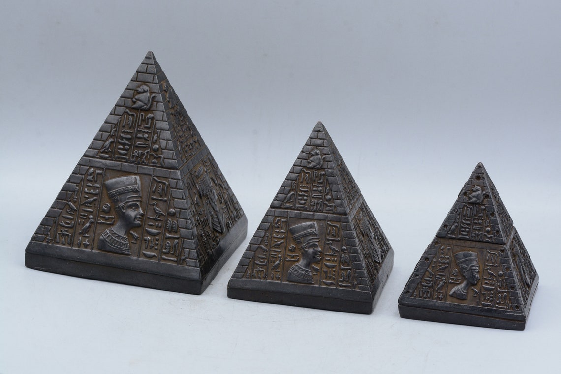 Set of 3 Pyramids Egyptian Art Pharaonic Inscriptions Black 2 Size Made ...