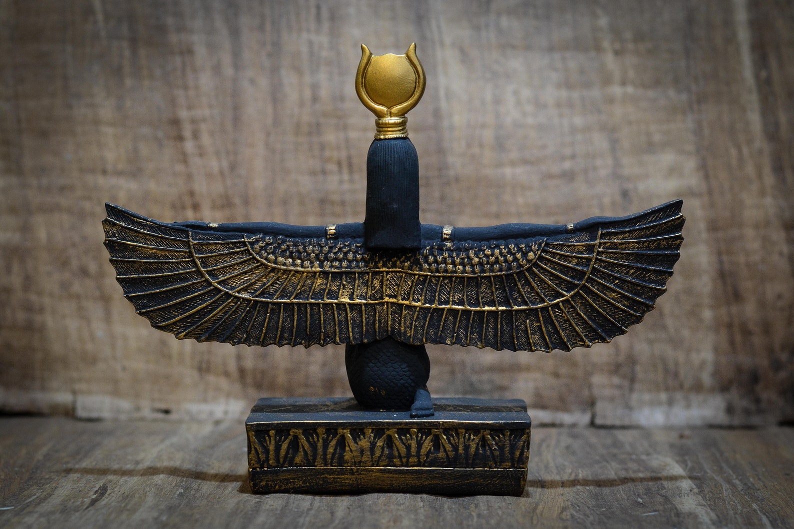 Isis Wings Goddess Statue Sculpture Black Gold Unique Egyptian | Etsy