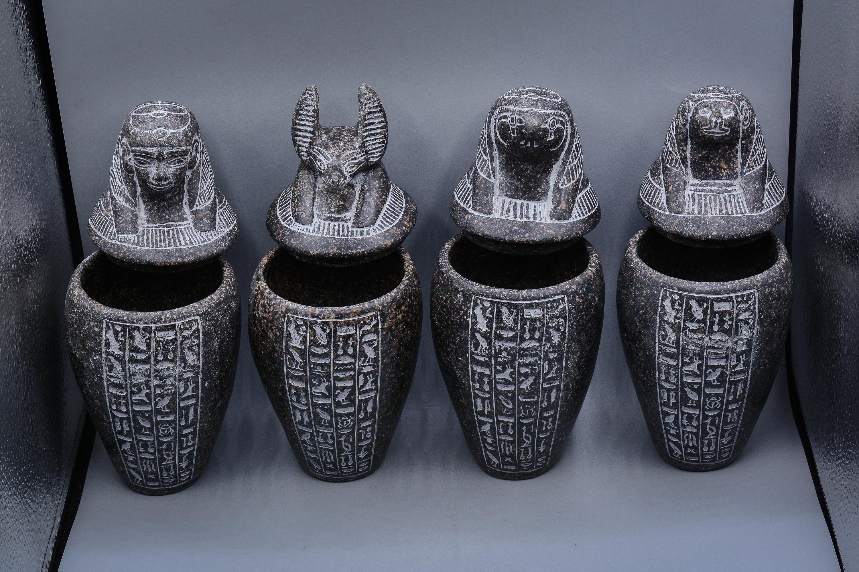 Canopic Jars Large Sculpture Hieroglyph Set Four Egyptian Art - Etsy UK