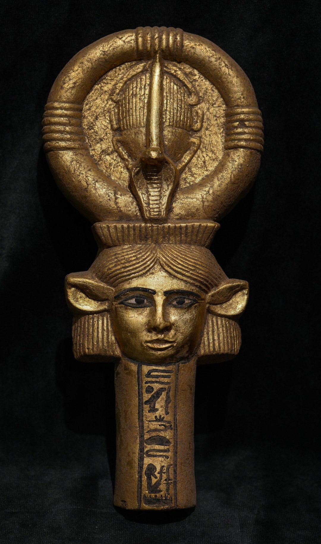 Ankh the Goddess Hathor Cow's Ear Key of Life With Scarab Stone, Black ...