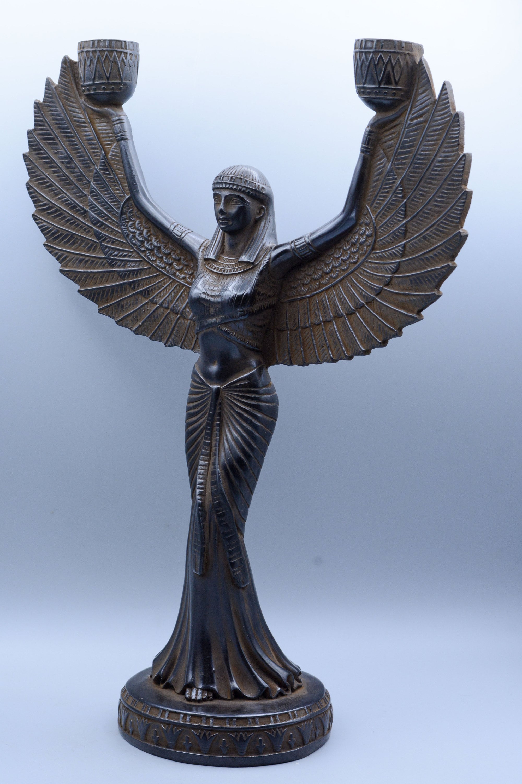Statue goddess Isis Wings candlestick holder Large black | Etsy