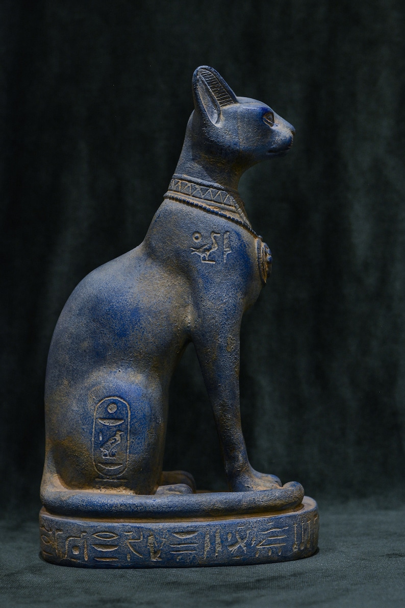 Unique Goddess Bastet Cat Statue Blue Stone Sculpture Heavy - Etsy