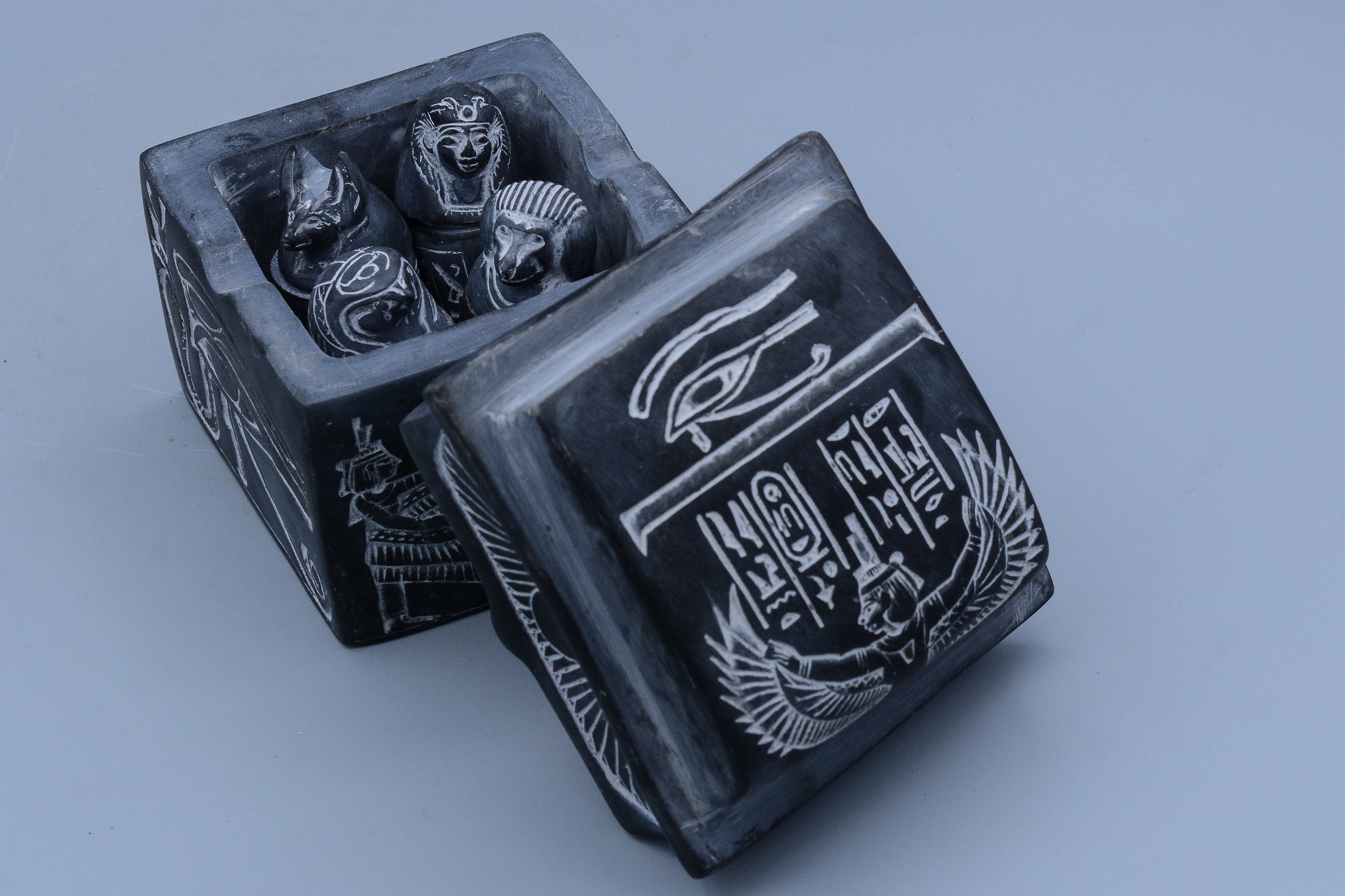 Canopic box jars 4 art Pharaonic 2 color Carved inscriptions | Etsy