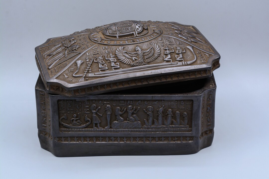 Unique Antique Box With Sphinx Design, Handcrafted Black Egyptian Box ...