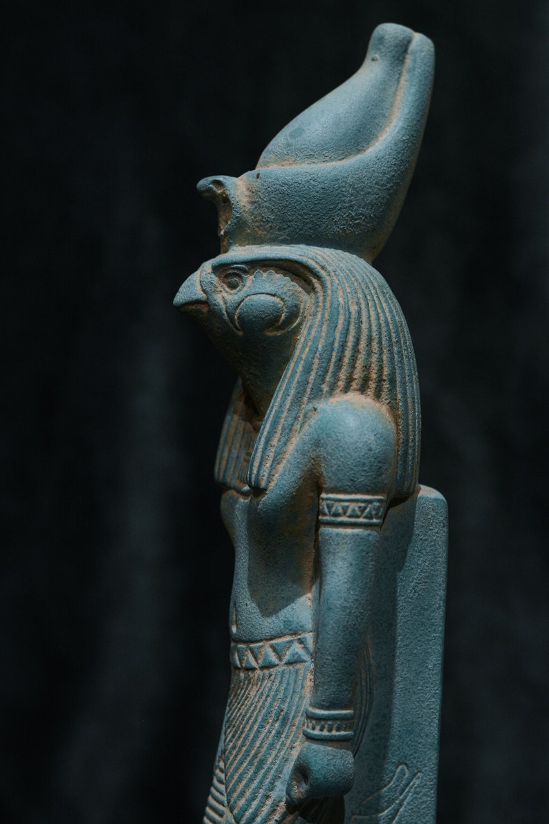 Unique Statue Horus Falcon Headed God of Sky, Green Turquoise Standing ...