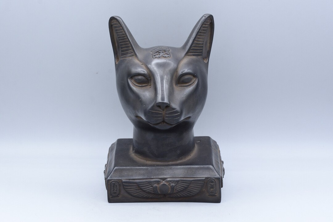 Statue of Egyptian Goddess Cat Bastet Head 3 Size Black Made in Egypt ...