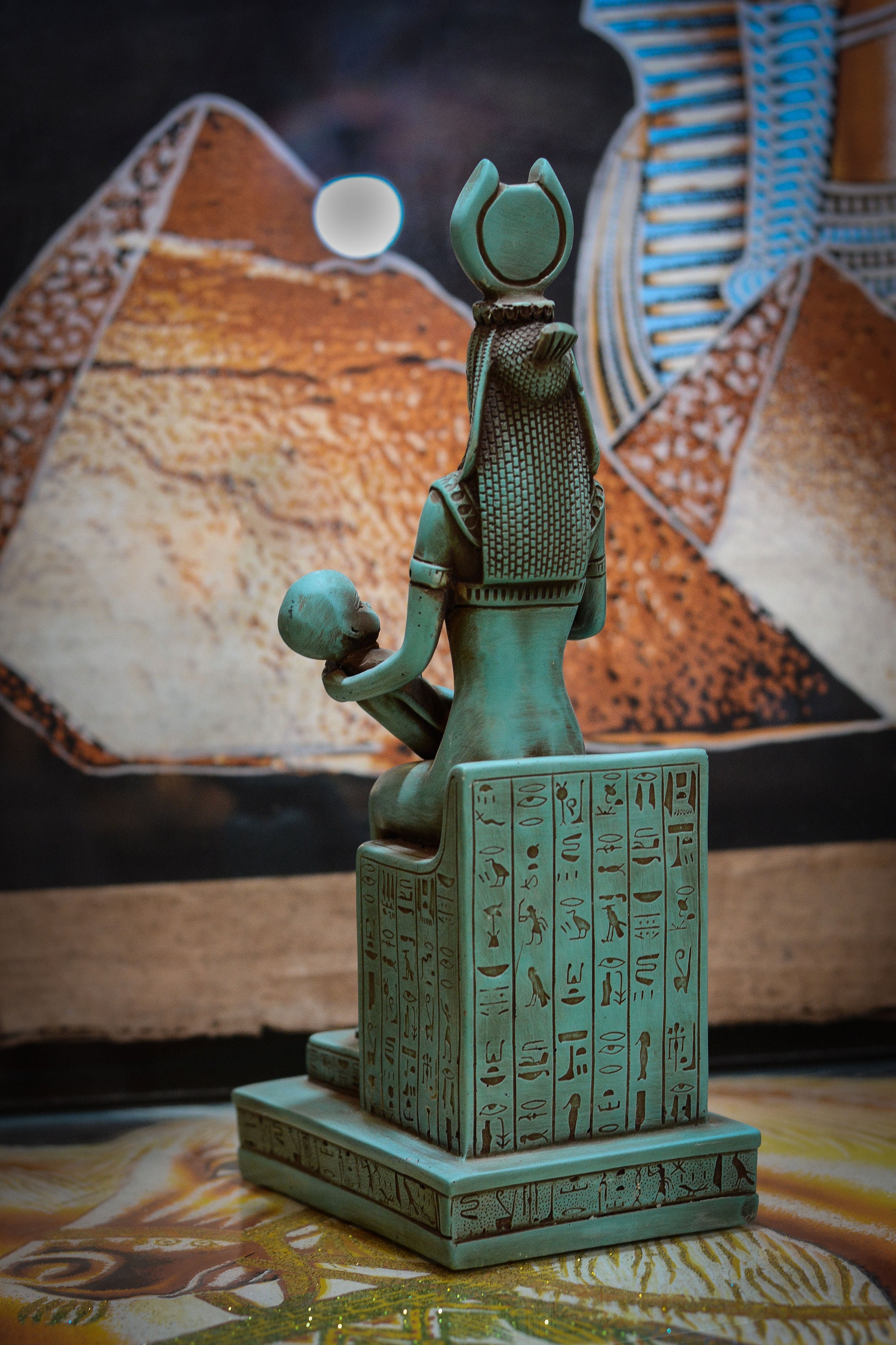 Statue of Goddess Isis Breastfeeding Baby Horus Large Green - Etsy UK