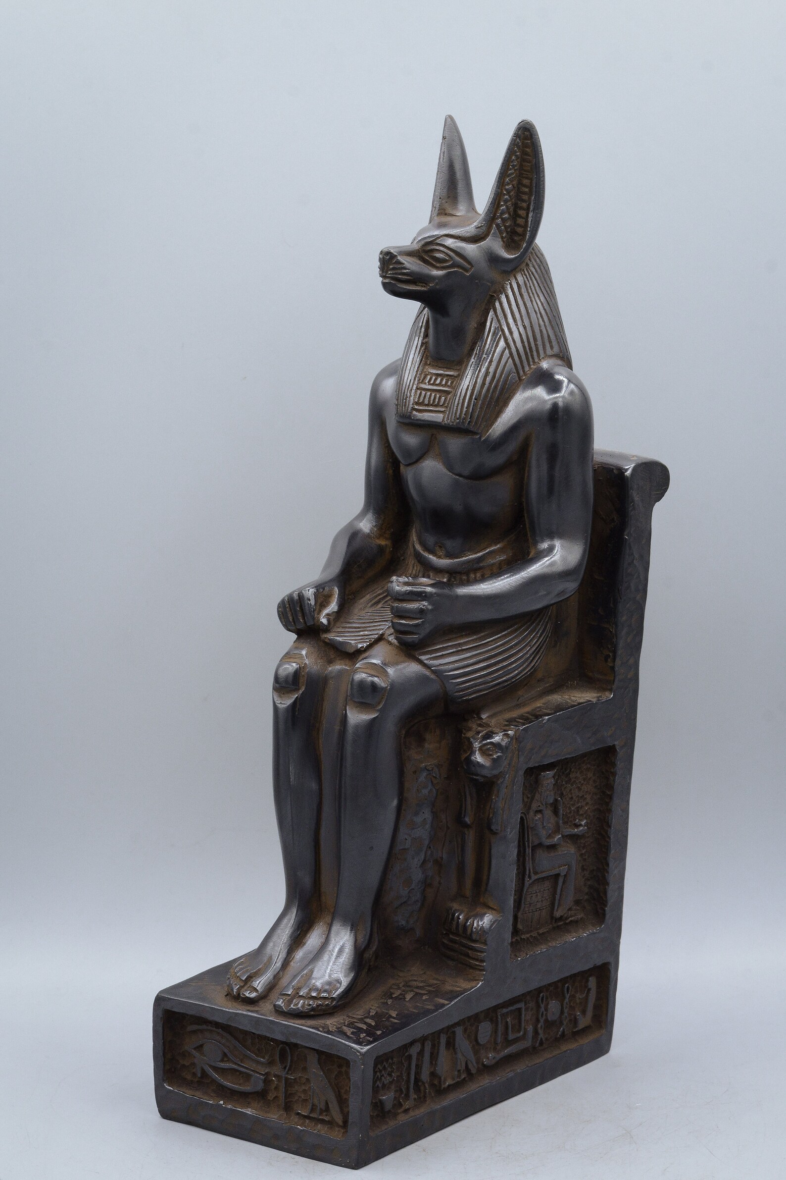 Statue of Egyptian God Anubis Seated Heavy Black Solid Stone Made in ...