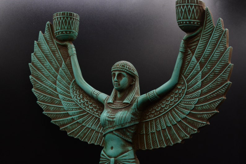 Statue Isis Wings Green Goddess of Healing and Magic Sculpture Stone ...