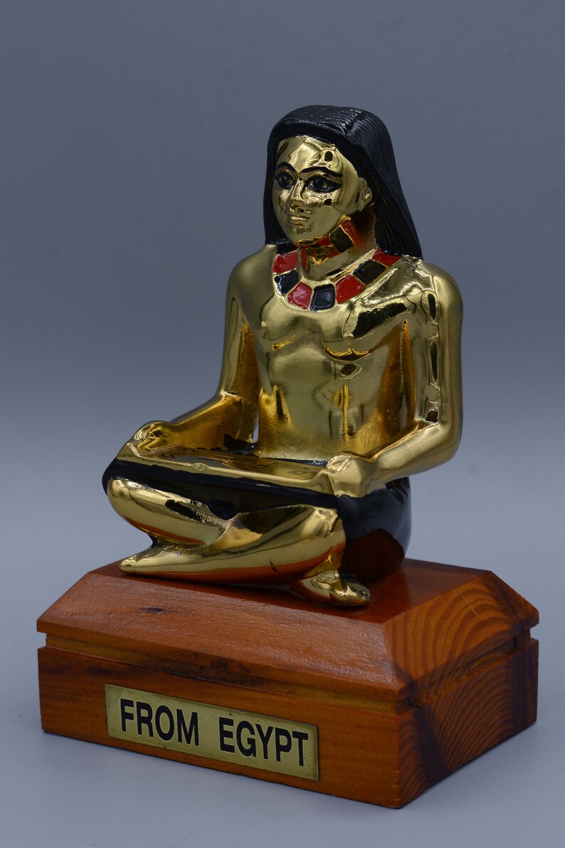 Unique Statue of Egyptian Writer Golden Metal With Wood Base Made in ...