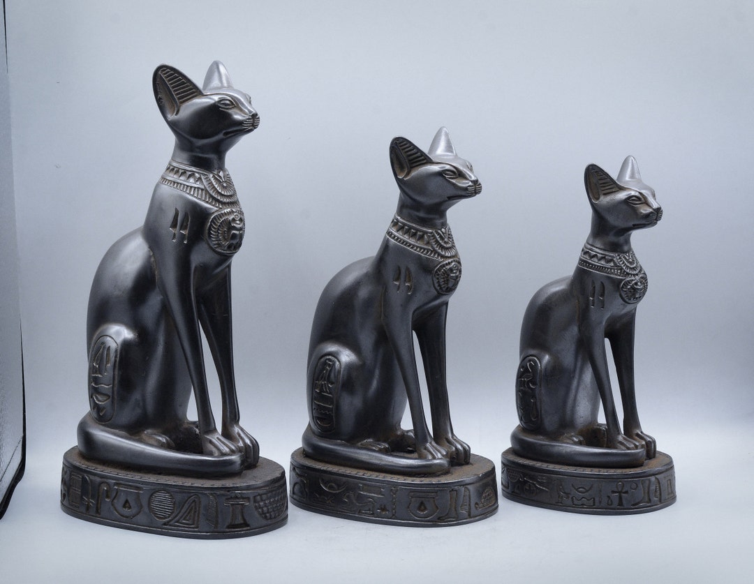 Unique Goddess Bastet Cat Statue With Pharaonic Base 3 Style, King Tut ...