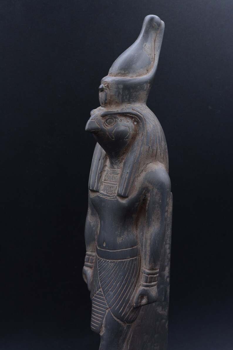 Statue of Ancient Egyptian Falcon Bird God Horus 2 Size Dark Stone Made ...