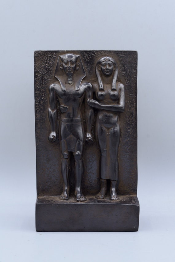 Statue of Pharaoh King Menkaure and His Wife Black Stela Heavy - Etsy
