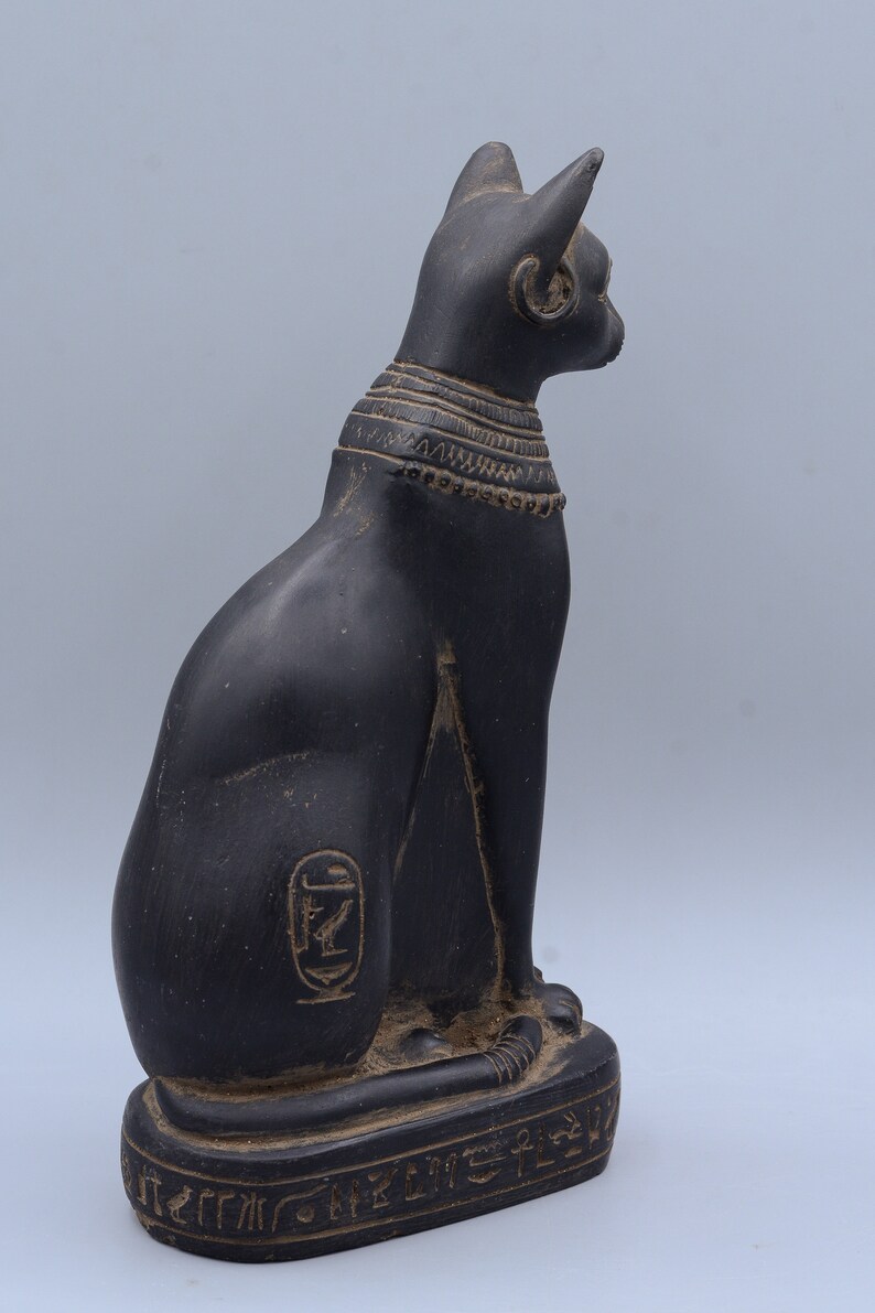 Unique Egyptian goddess Bastet cat statue black heavy stone | Etsy
