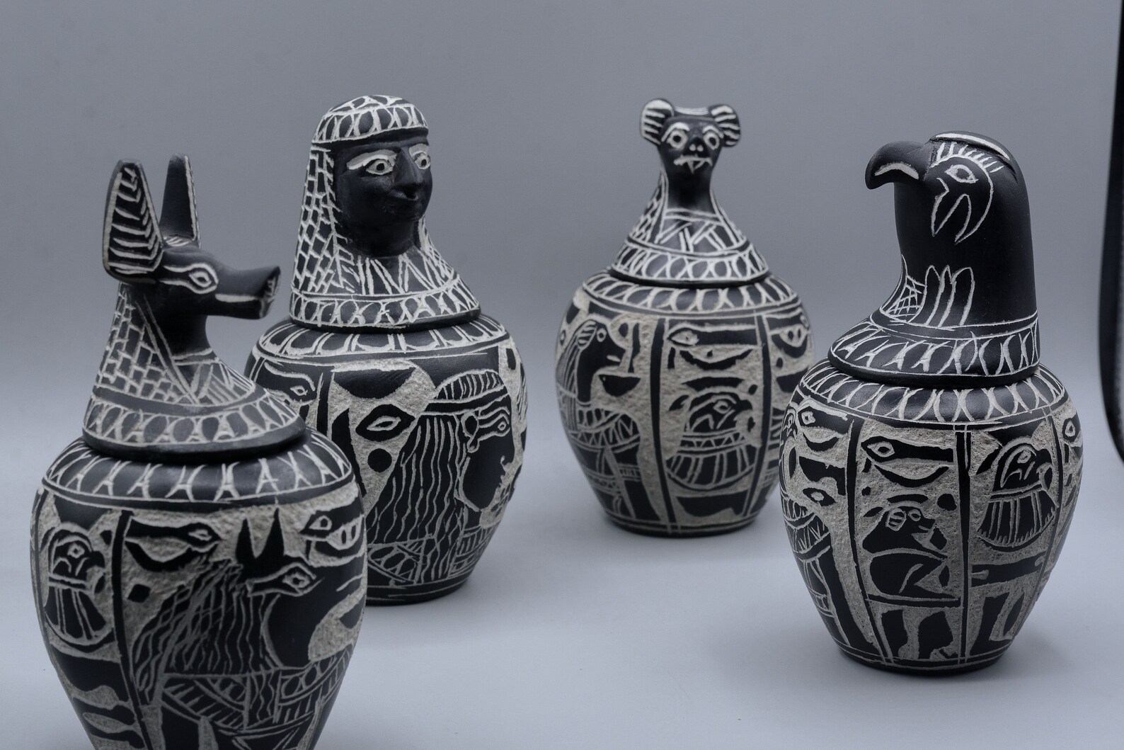 Unique canopic jars Set of 4 art With pharaonic inscriptions | Etsy