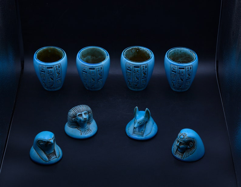 Egyptian Art Canopic jars Set 4 sons of Horus 2 color blue / | Etsy