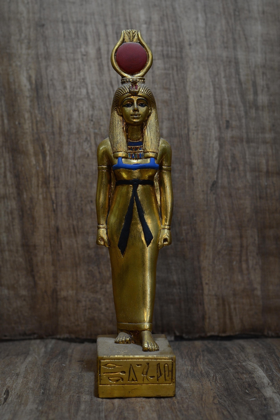Statue Egyptian Goddess Isis Painted Gold Leaf Heavy Stone Made in ...